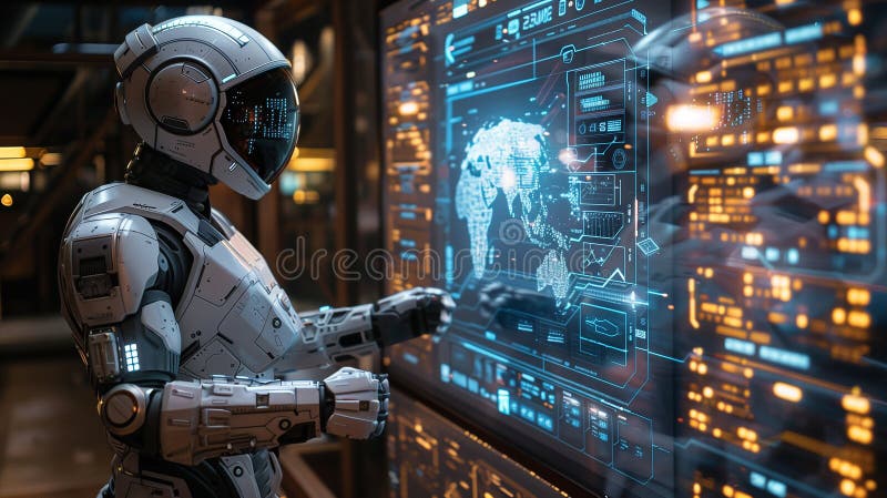 Futuristic Technology: Robot Interacts with Holographic Display in ...