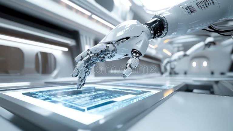 Futuristic Technology with Robotic Hand Interacting with Digital ...