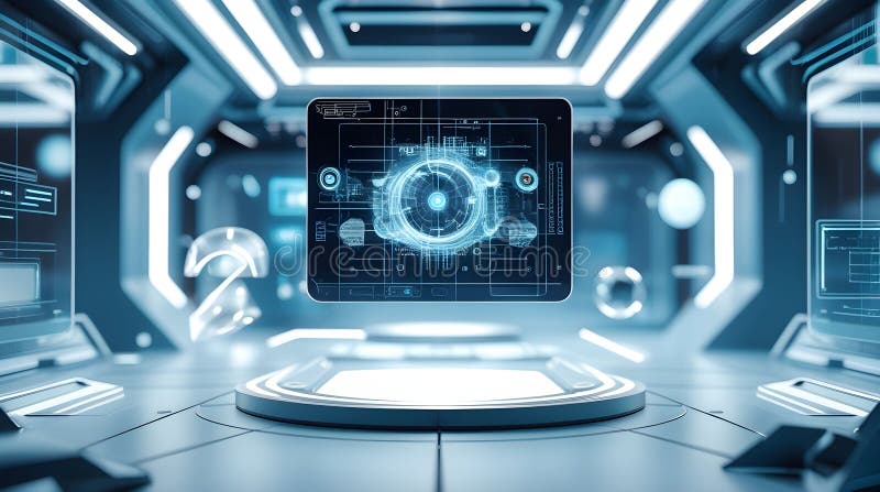 Futuristic Technology Room with Digital Interfaces and Modern Equipment ...