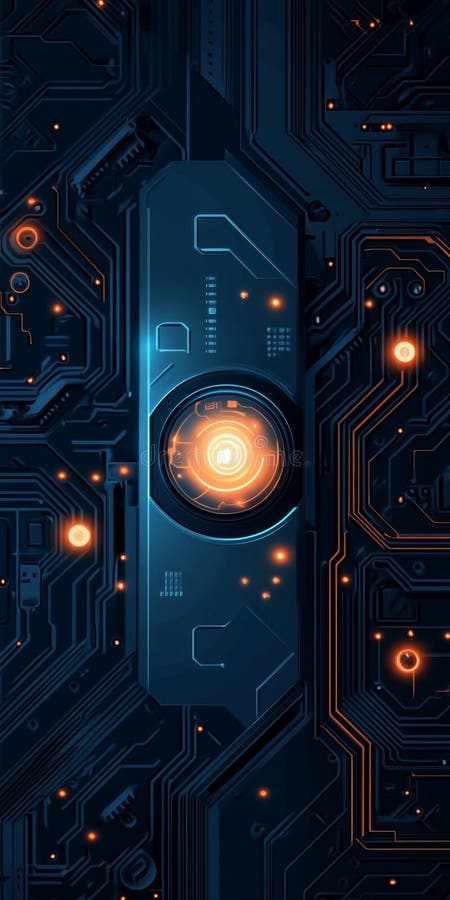 Futuristic Technology Sci-Fi Glowing Orb Embedded in Intricate Circuit ...