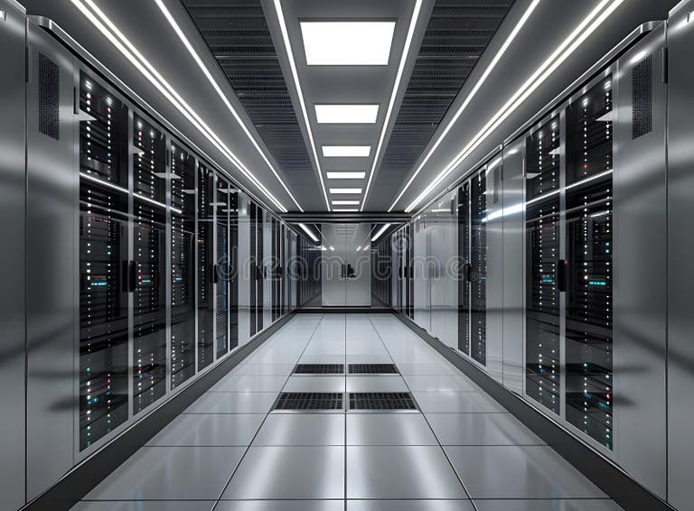 Futuristic Technology Server Room with Glowing Lights Generated Using ...