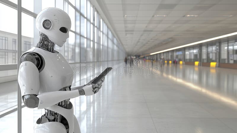 Futuristic Technology Sleek Humanoid Robot Utilizing Mobile Phone in ...