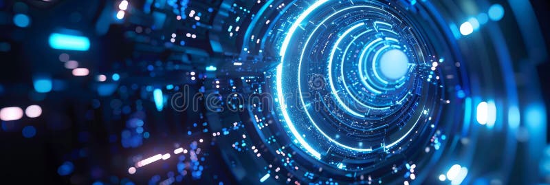 Futuristic Technology Tunnel with Glowing Blue Lights and Data Streams ...