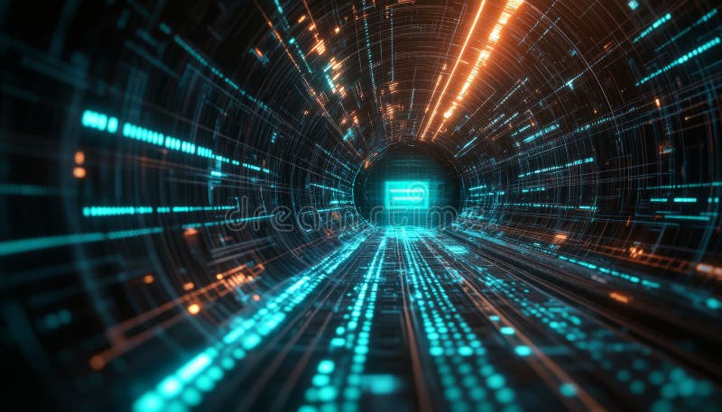 Futuristic Technology Tunnel with Glowing Blue and Orange Lights ...