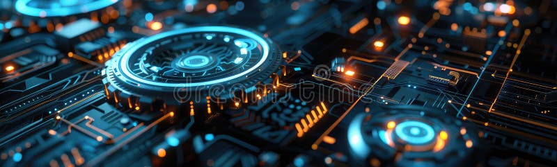 Futuristic Technology Wheels on Black Background Stock Image - Image of ...