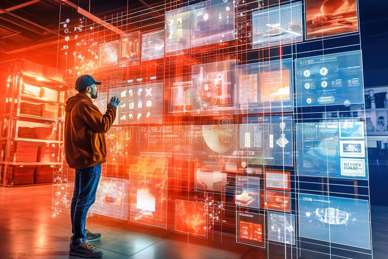 Futuristic Technology Worker Taking Inventory of a Warehouse Stock ...