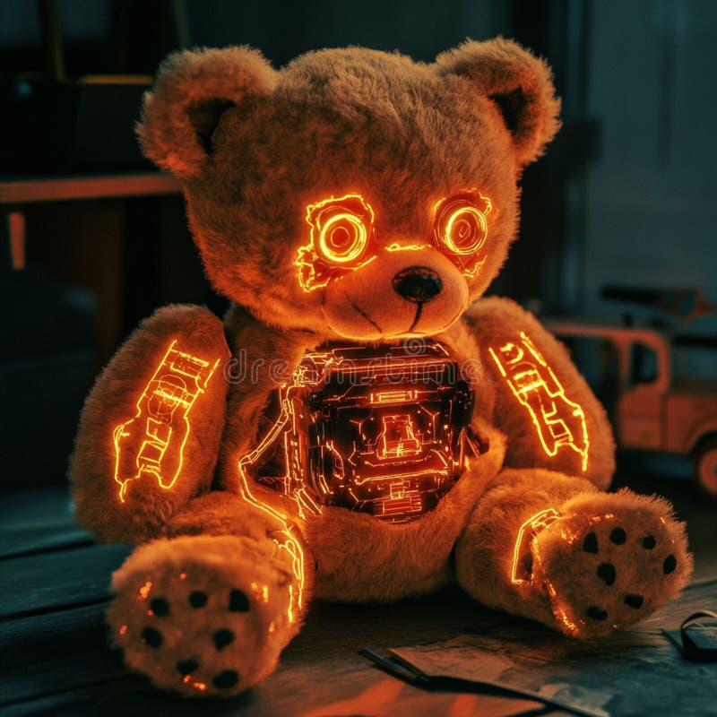 Futuristic Teddy Bear with Glowing Circuitry Stock Illustration ...