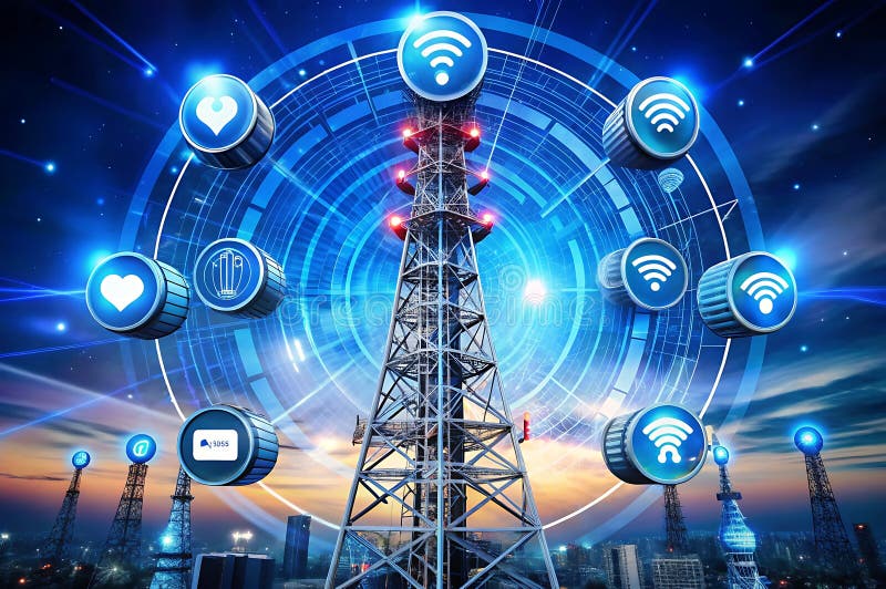"Futuristic Telecommunication Tower with Digital Connectivity and ...