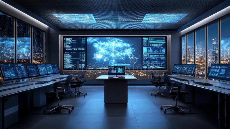 Modern Telecommunications Control Room Interior Design Stock ...