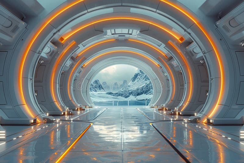 Futuristic Teleportation Hub with Sleek Design Dynamic Lighting Stock ...