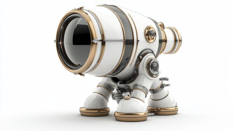 Futuristic Telescope Design with White and Gold Accents on White ...