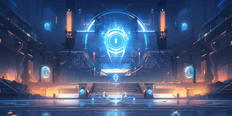 Futuristic Temple with Glowing Blue Circle. Created by Generative ...