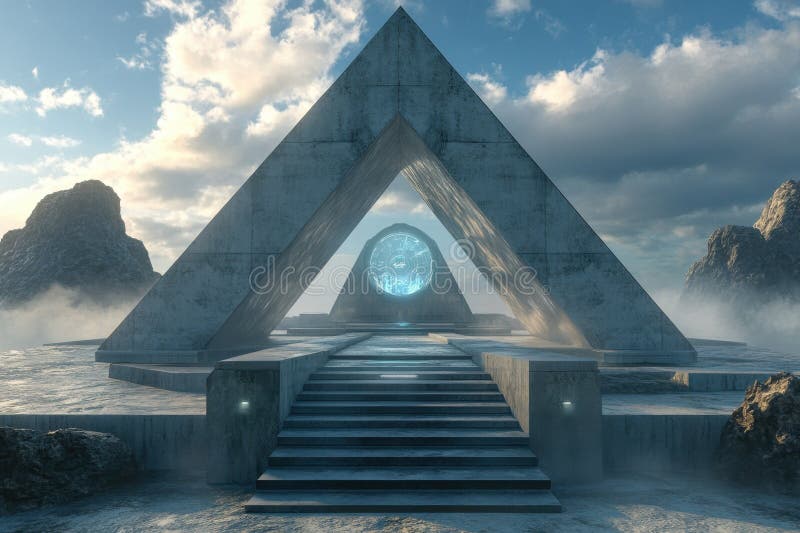 Futuristic Temple with a Glowing Orb in a Mystical Landscape during the ...