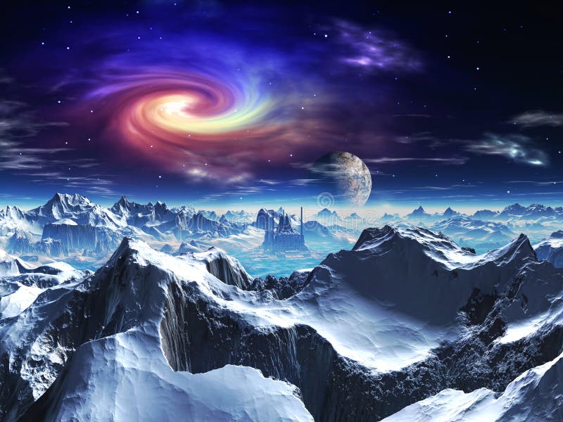 Futuristic Temple in Valley on Alien Ice Planet Stock Illustration ...