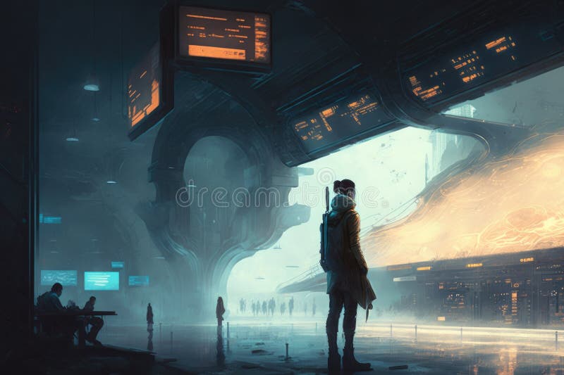 Futuristic Terminal Connected To a Massive Data Network Digital Art ...