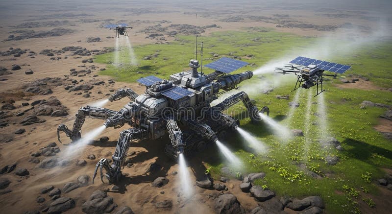 Futuristic Terraforming Technology: Advanced Spider Robot and Drones ...