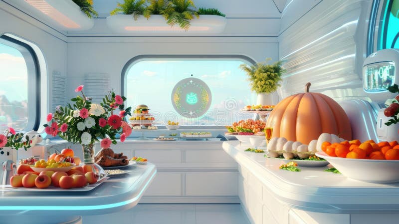 A Futuristic Thanksgiving Dinner with Advanced Technology, Holographic ...