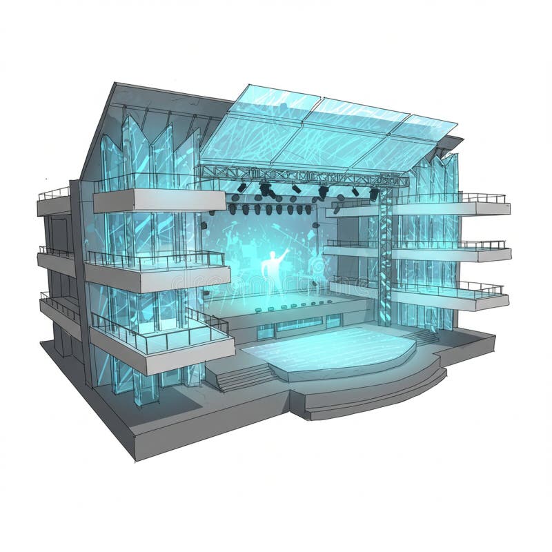 Futuristic Theater Design Featuring a Central Stage with Curved Steps ...