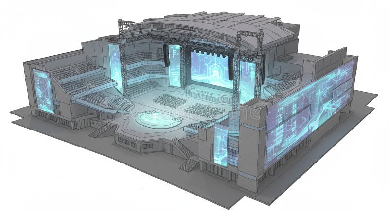 Futuristic Theater Design Featuring a Large Stage with High-tech ...