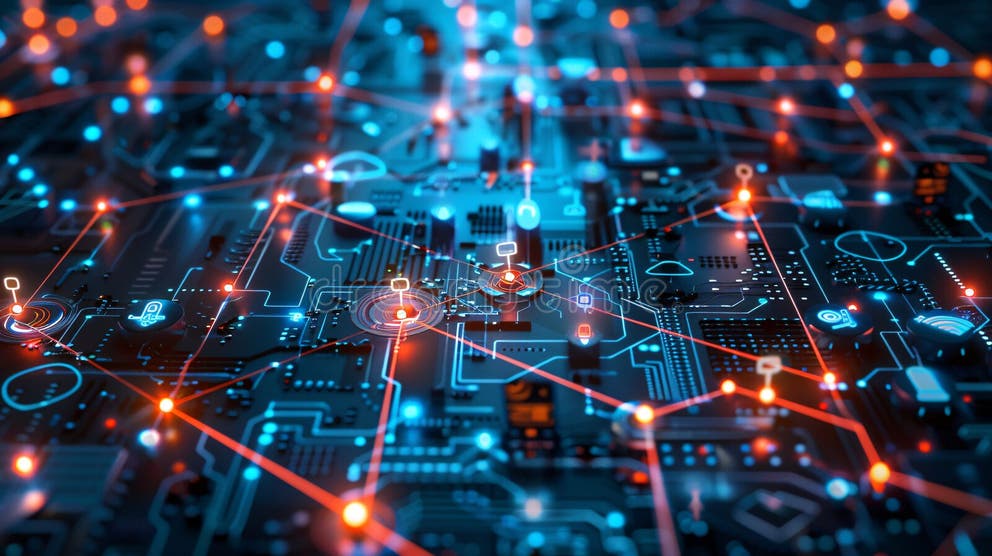 Futuristic Theme with Interconnected Devices in a Digital Landscape ...