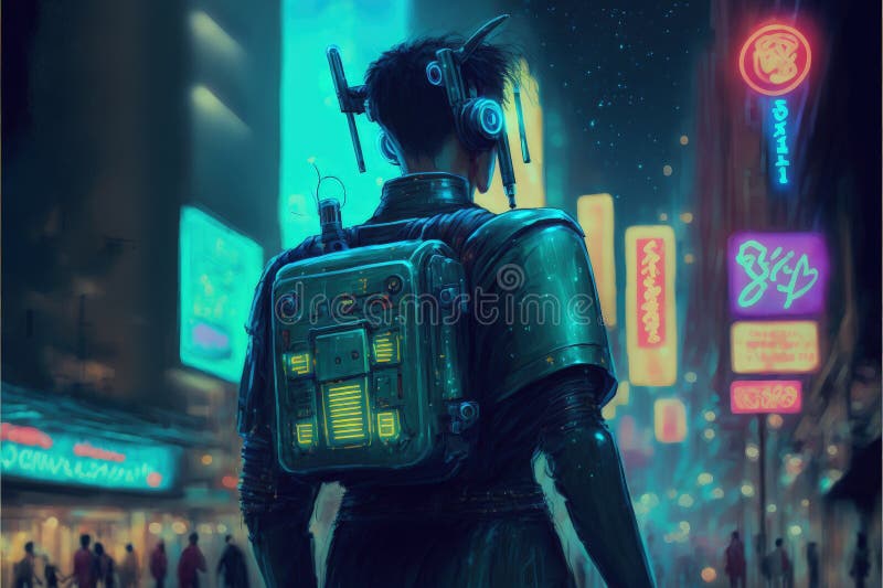 Futuristic-themed Illustration Featuring Robot Carrying Pole Strolling ...