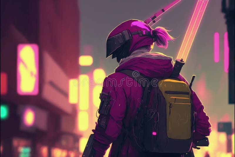 Futuristic-themed Illustration Featuring Robot Carrying Pole Strolling ...