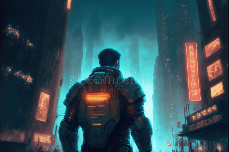 Futuristic-themed Illustration Featuring Robot Carrying Pole Strolling ...