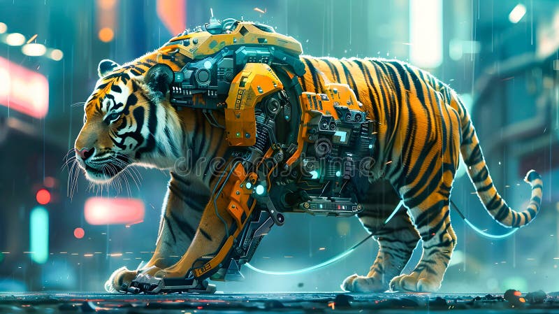 Futuristic Tiger Cyborg with Advanced Robotic Implants Armor and ...