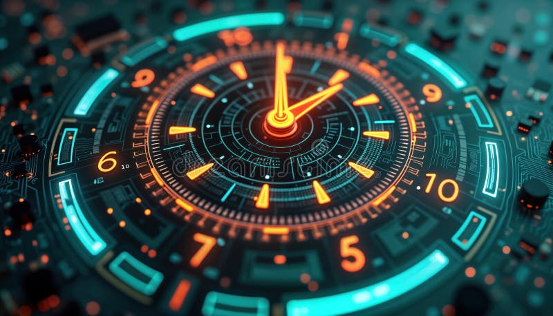 Futuristic Time Clock Shows Precise Time. Hologram Tech Design with ...