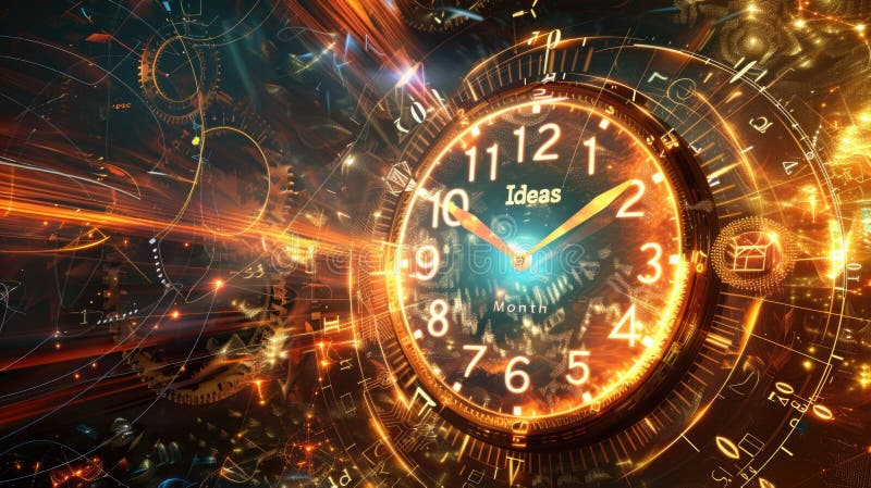 Futuristic Time Concept with Glowing Clock and Abstract Technology ...
