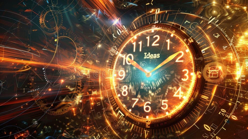 Futuristic Time Concept with Glowing Clock and Abstract Technology ...
