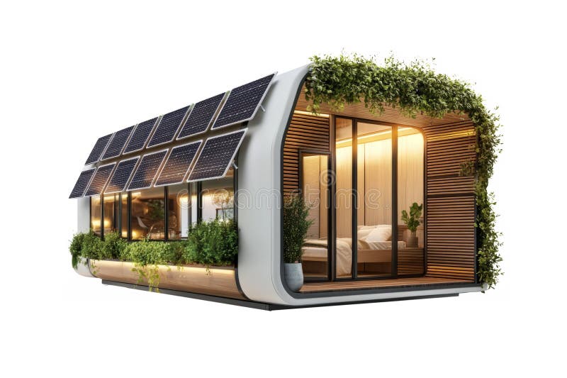 Futuristic Tiny House with Integrated Solar Panels, White Background ...