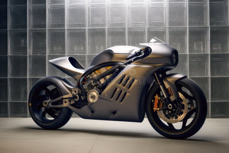 A Futuristic Titanium Electric Motorcycle in a Modern Garage. Future ...