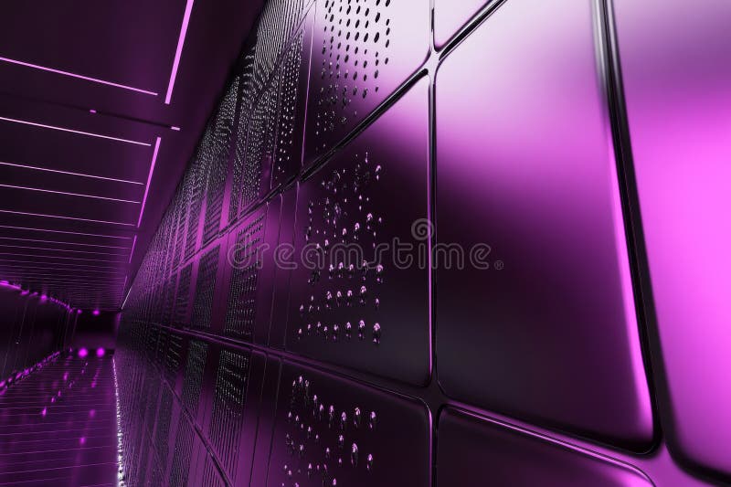 A Futuristic Titanium Wall with Glowing Purple Patterns and Sharp ...