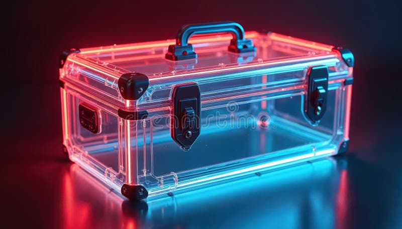 Futuristic Tool Case with Dynamic Red, Blue Lighting. Clear Transparent ...