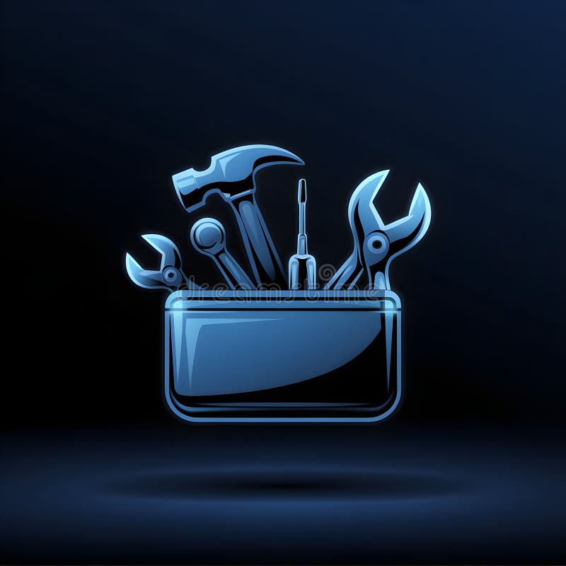 Futuristic Toolbox Icon with Tools on Dark Gradient Background Stock ...
