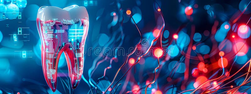 Futuristic Tooth with Transparent Technology Interface, Copy Space ...