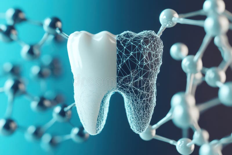 Futuristic Tooth Visualization Showing Molecular Structure on Blue ...