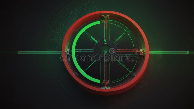 Futuristic Top View of Circular Device with Red and Green Lighting on ...