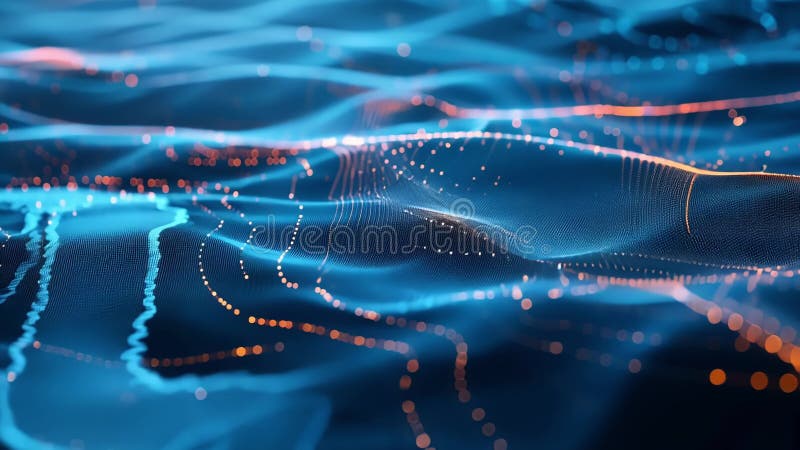 Futuristic Topography Glowing with Digital Data Flowing Across ...