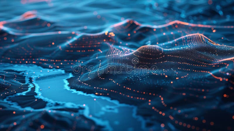 Futuristic Topography Glowing with Digital Data Flowing Across ...