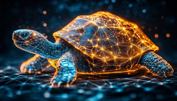 Futuristic Tortoise with Glowing Network Connection, Digital ...