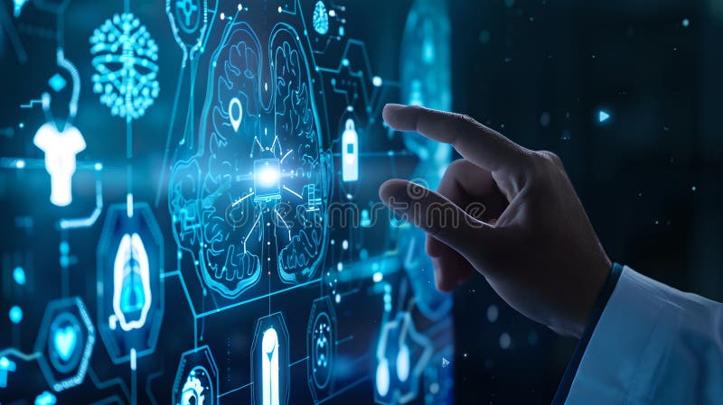 Futuristic Touch Interface in Use. Person Interacting with Advanced ...