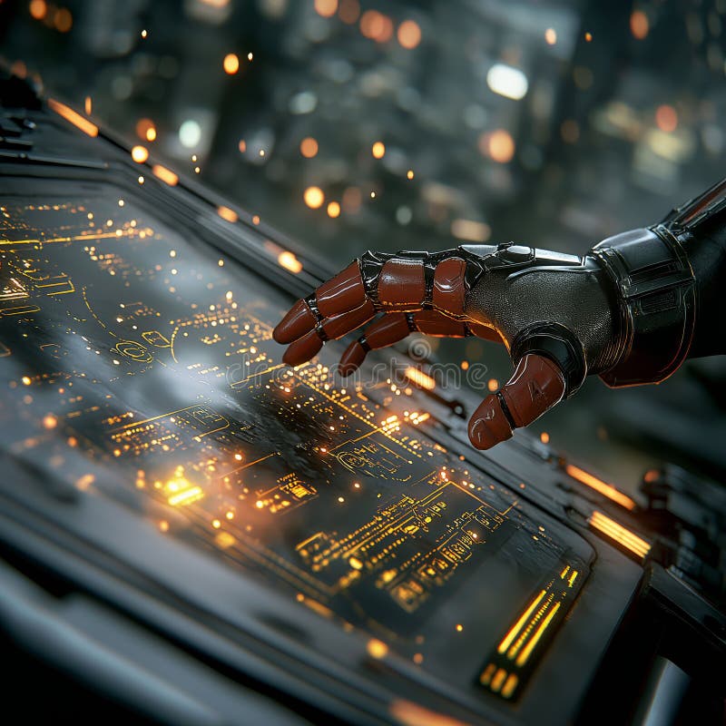 Robotic Hand Touching Digital Interface. Virtual Reality. Touch the ...