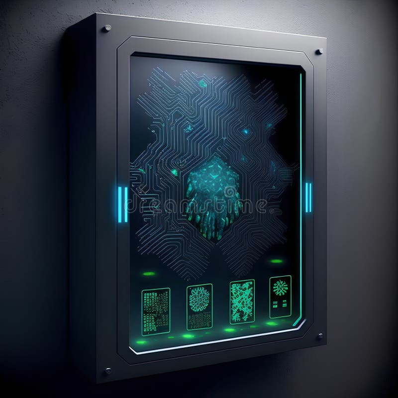 Futuristic Touch Screen Display with Circuit Board on Wall, 3d Render ...
