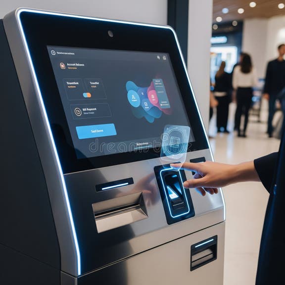 Futuristic Touchscreen ATM Interface with Biometric Fingerprint ...
