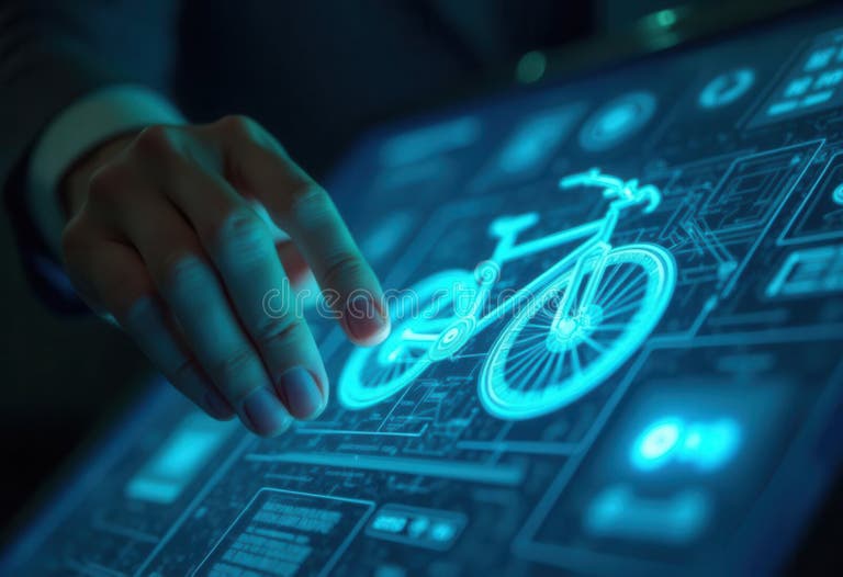 Futuristic Touchscreen Interface Displaying Holographic Bicycle Design ...