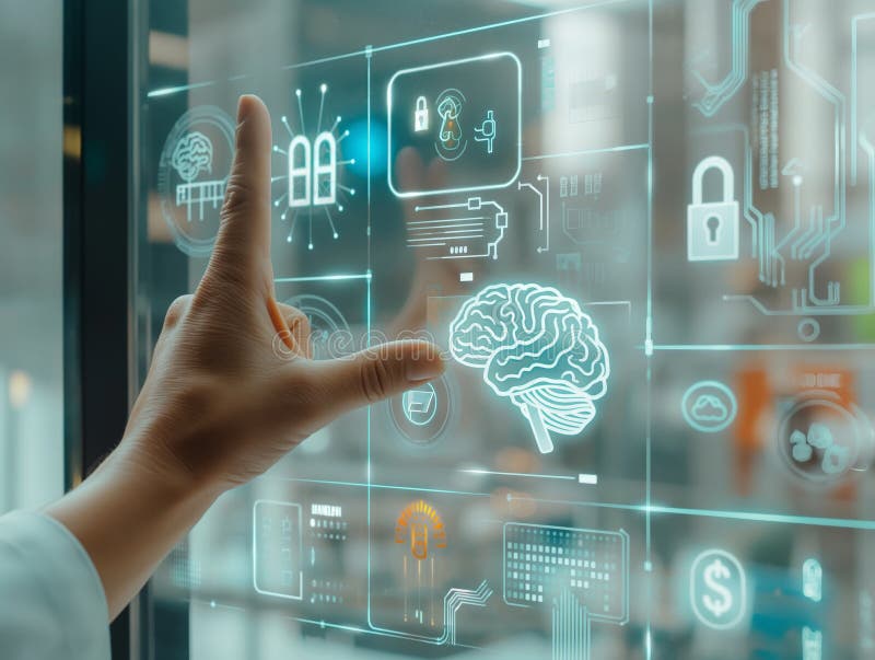 Futuristic Touchscreen Interface with Hand Gestures Stock Illustration ...