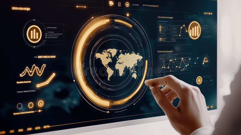Interactive Touchscreen with Global Data Visuals Stock Illustration ...
