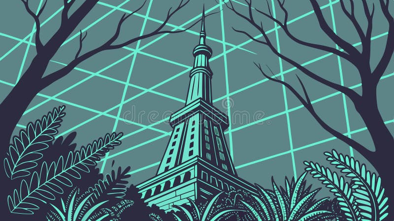 Futuristic Tower in Geometric Landscape, Vector Design Generative AI ...